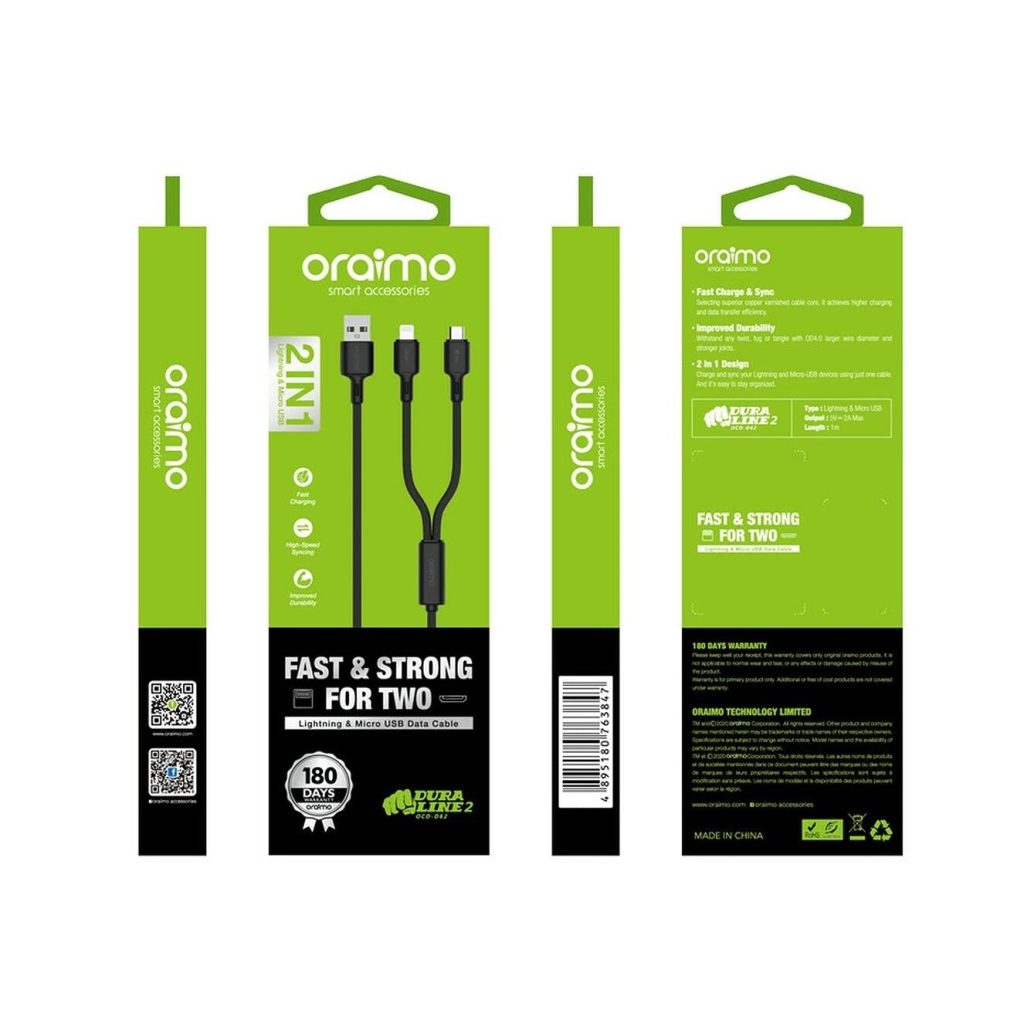 Oraimo 2-in-1 USB to Micro USB and Lightning Charging Cable – Gadgetize KE